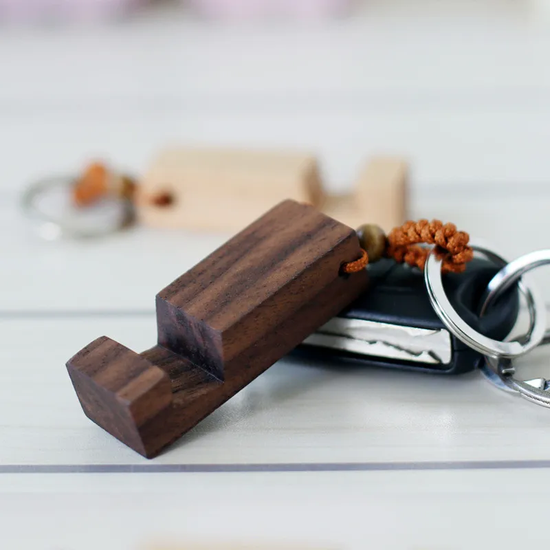 Cute Wooden Phone Stand Keychain - Portable Cell Phone Holder Keyring ...