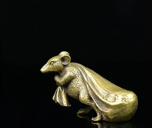 Solid Brass Lucky Fortune Money Bag Feng Shui Rat Zodiac Desktop ...