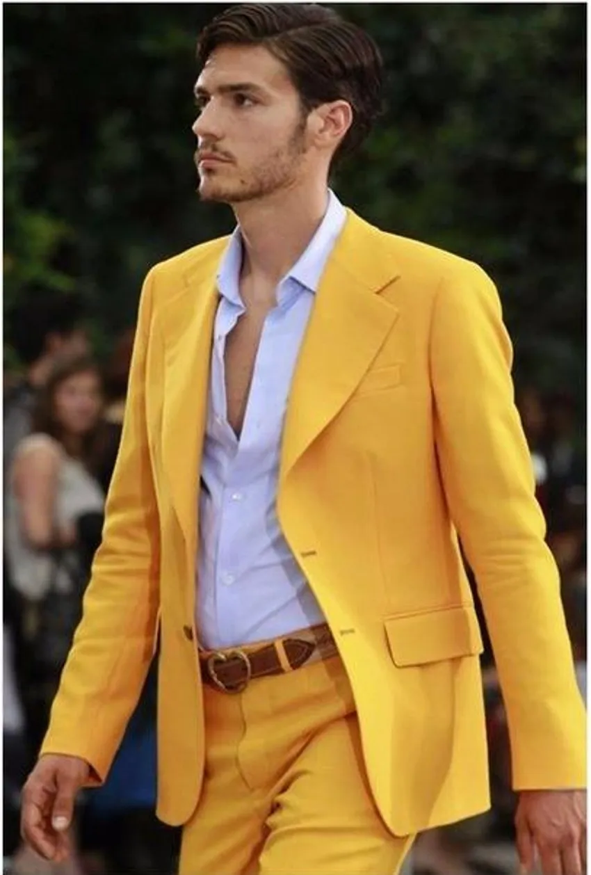 Yellow Notch Lapel Yellow Wedding Tuxedo For Men Popular Groomsmen Suit ...