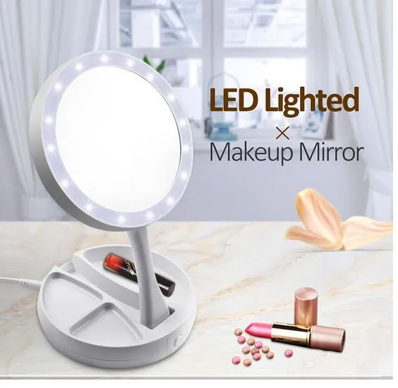 Foldable Round LED Thinkspace Beauty Mirror For Women Portable Desktop ...