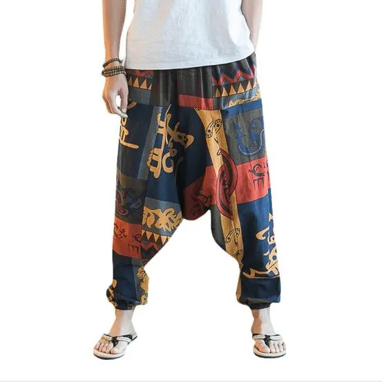 Boho Cotton Linen Harem Pants Wide Leg Hip Hop Harem Trousers For Men And Women, Plus Size ...