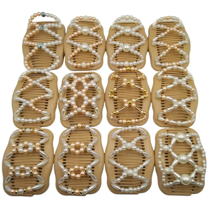 Elegant Imitation Wood Pearl Hair Comb Clips - Stretchy Bead Hairpin ...