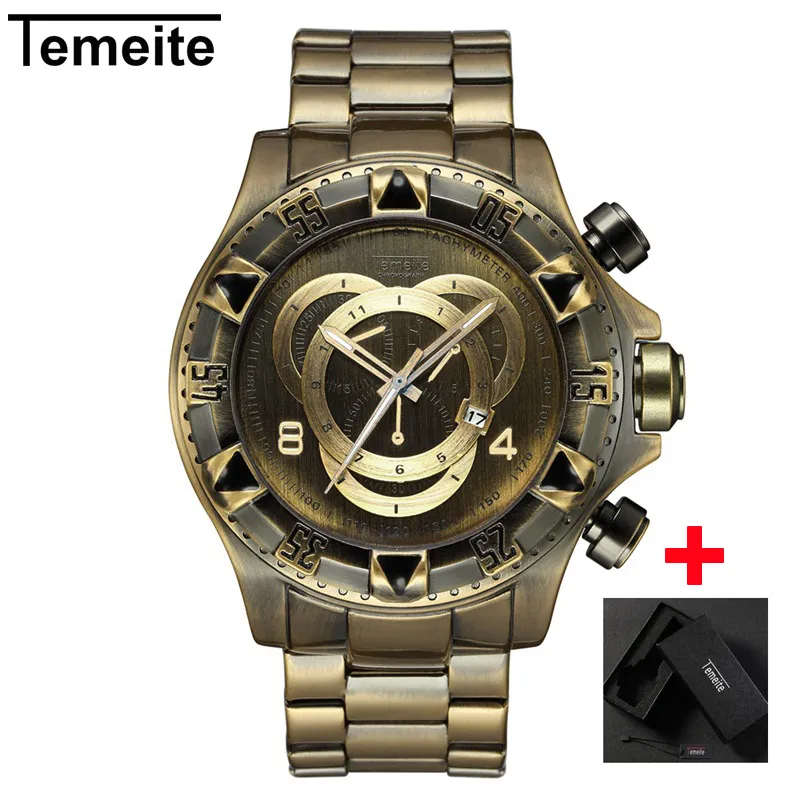 Relogio Top Brand Luxury Fashion TEMEITE Retro Bronze Quartz Watches ...