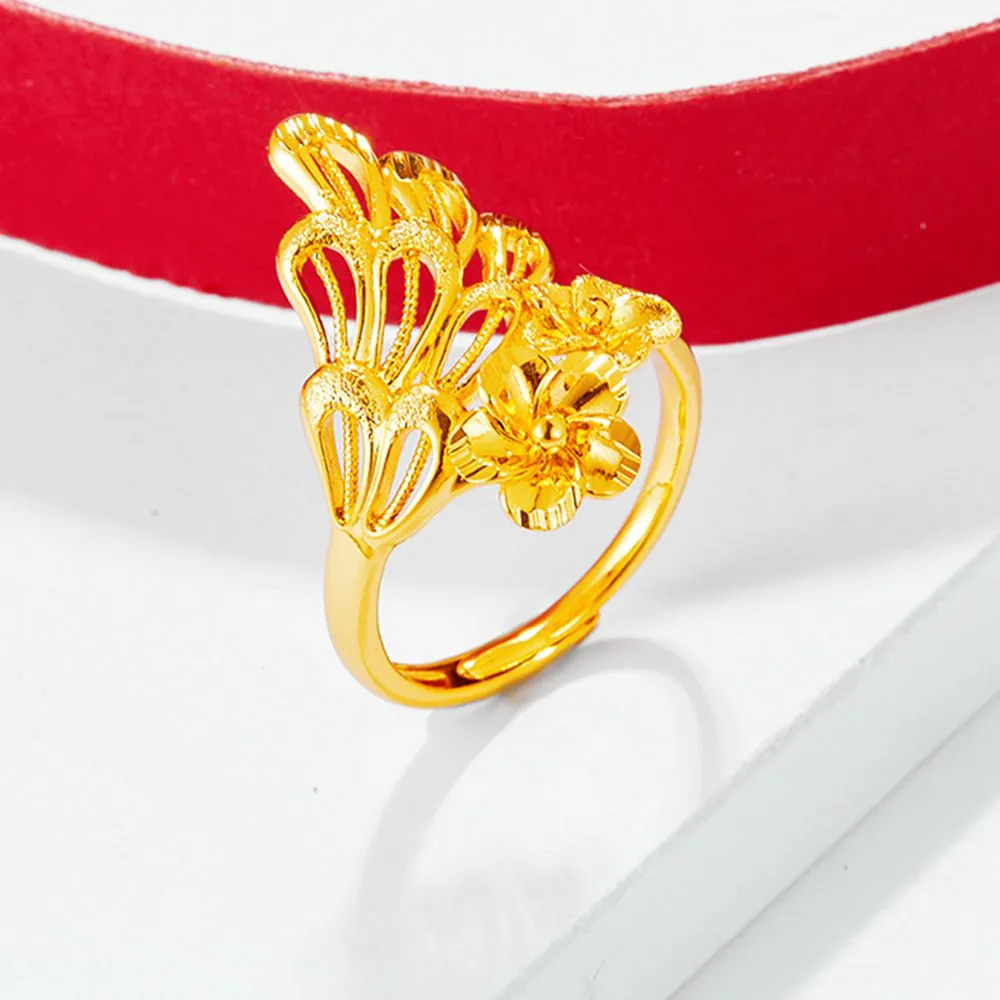 Unique Flower Ring for Women - 18K Yellow Gold Filled Adjustable Wedding Band, Fashion Jewelry ...