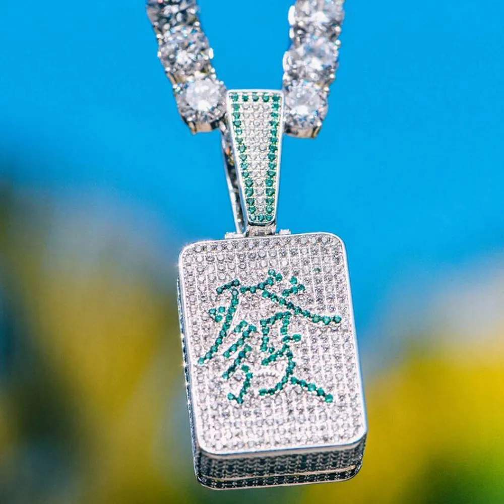 Iced Mahjong Diamond Initial Pendant Creative Chinese Mahjong Culture ...