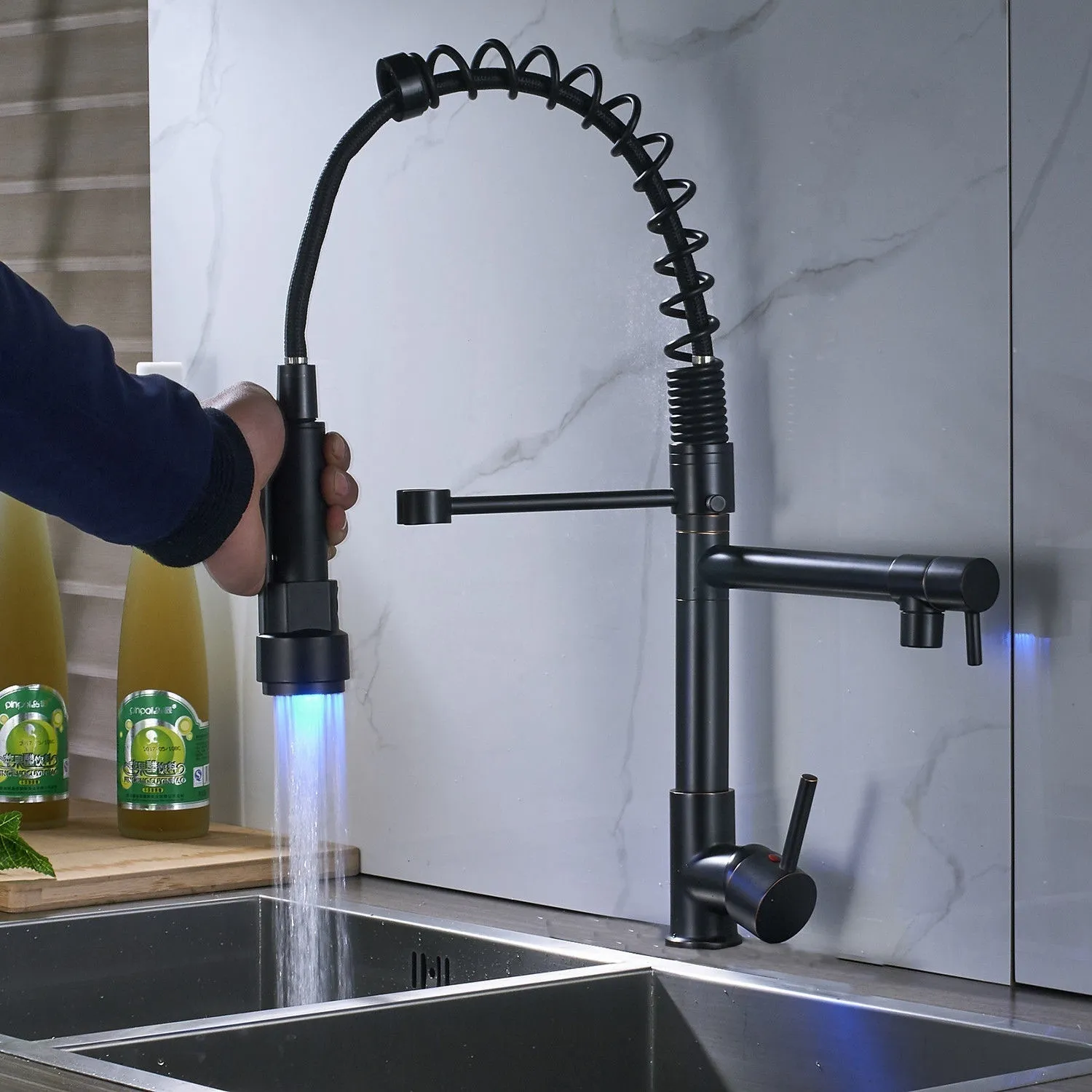 LED Kitchen Faucet: Chrome & Oil Rubbed Bronze Pull Down Sprayer ...