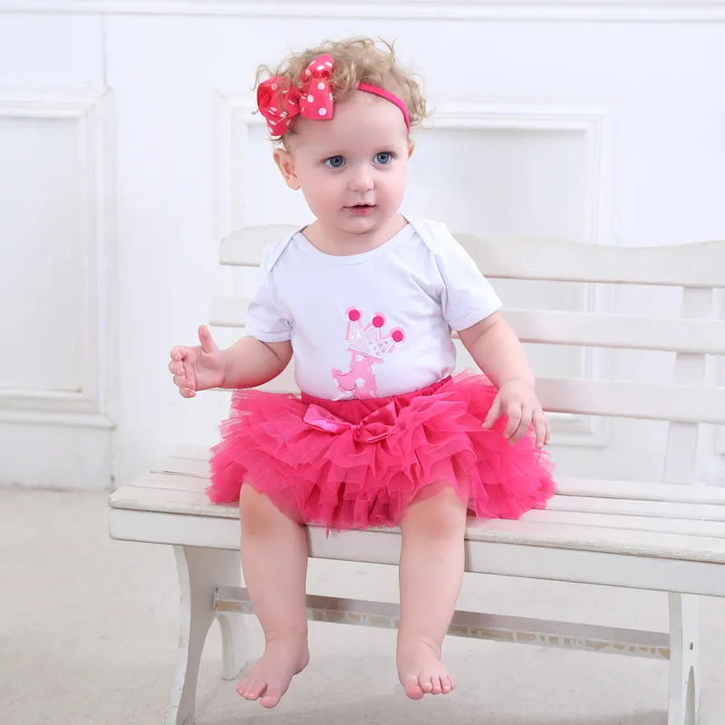 Infant 1st Birthday Cotton Romper And Tutu Skirt Set In With Headbands ...