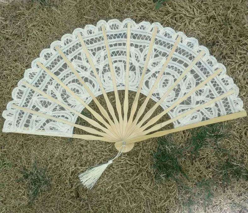 Lace Vietnamese Paper Fan Manual Embroidery Double Deck Folding Fans ...