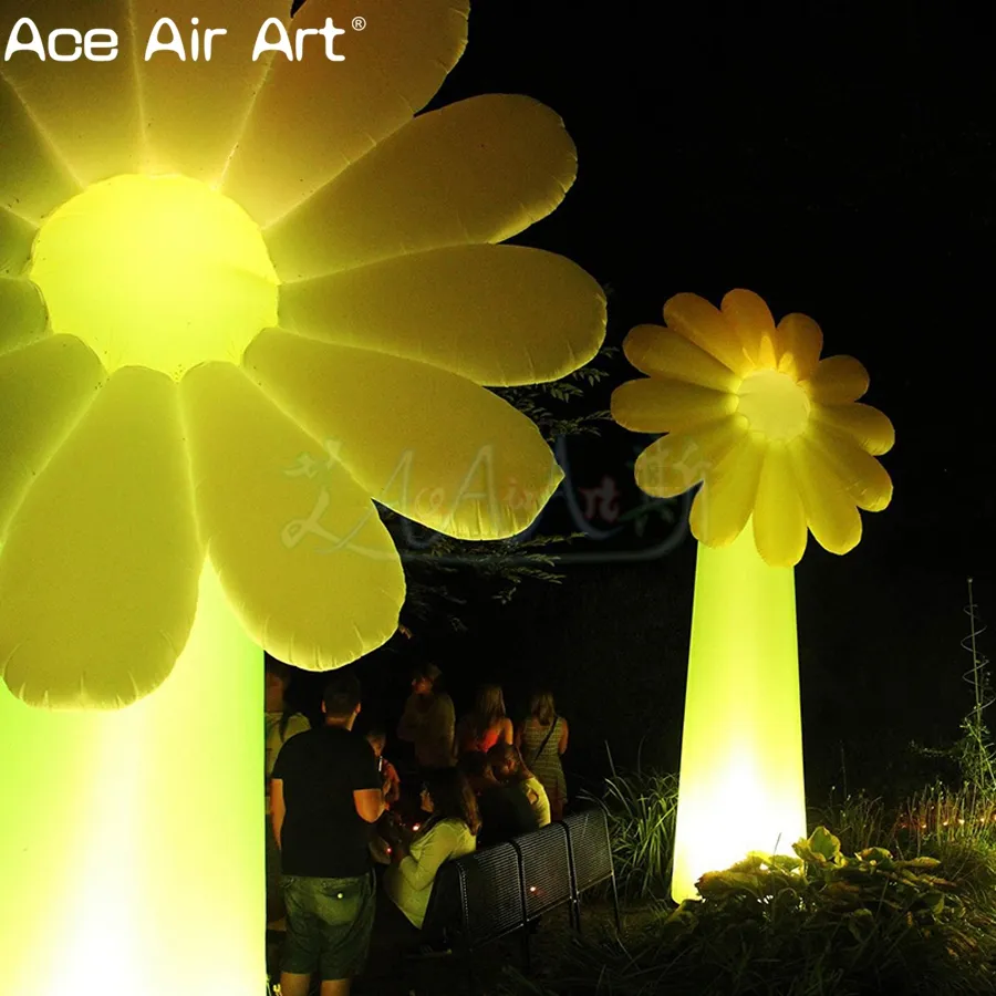 Glowing Giant Inflatable Sunflowers With Thick Stem Standing Party And ...