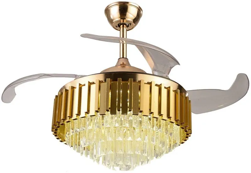 Luxury Crystal Chandelier Fan - 42 Retractable Blades, Polished Gold ...