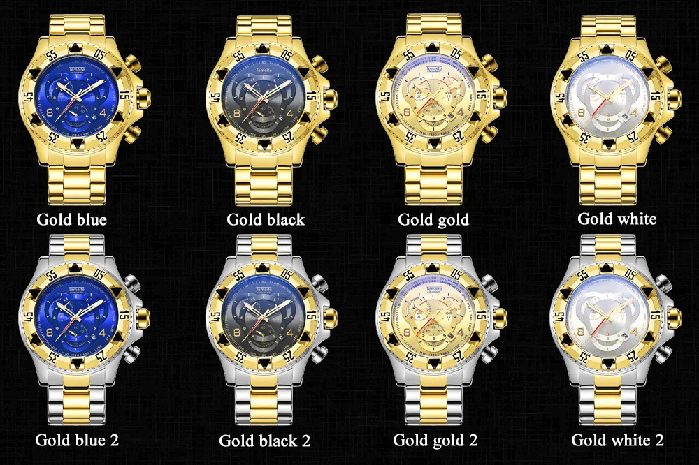 DHgate.com:Temeite Men's Gold Chronograph Watch: Waterproof Sports ...