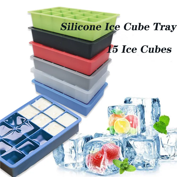 Silicone Ice Cube Square Tray Easy Release 15 Cube Molds, Flexible ...