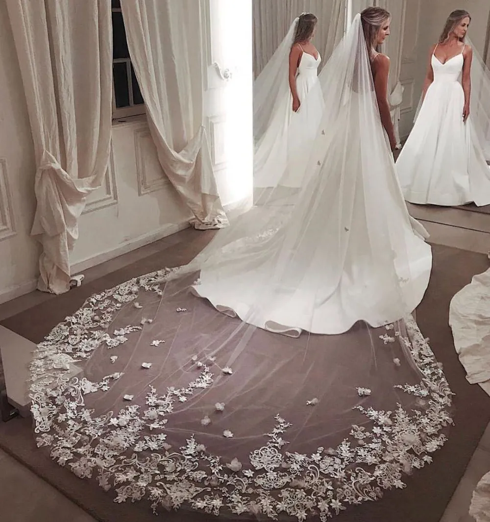 Floral Cathedral Wedding Veil 2.5M Long Tulle Bridal Veil With Comb ...