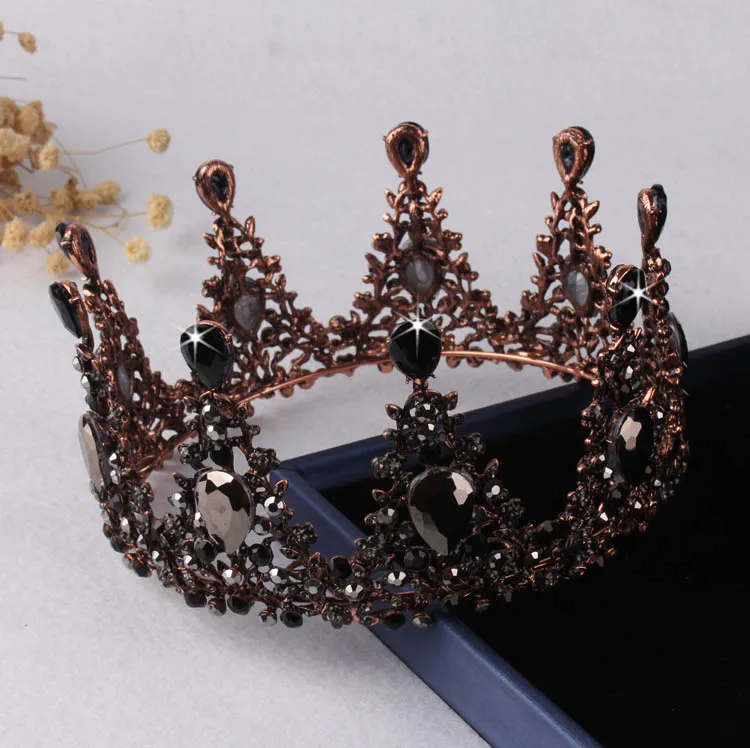Baroque Crystal Bridal Tiara Crown Elegant Black Crown Headpiece For