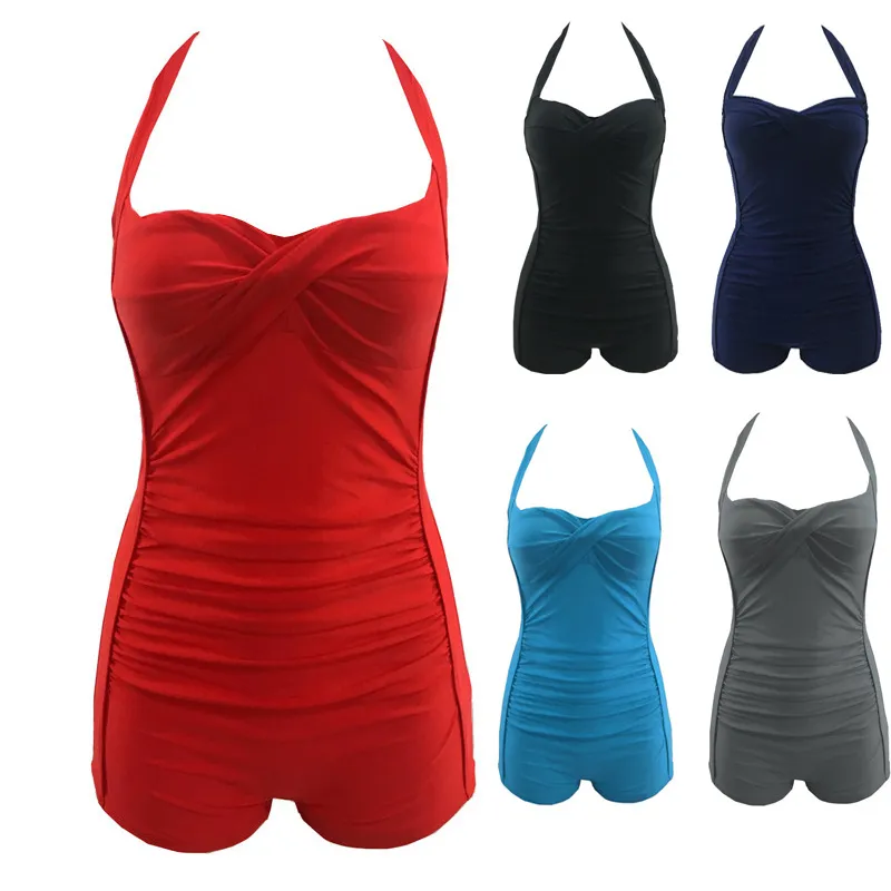 Sexy Women One Piece Halter Monokini Padded Bra Boxer Push Up Swimsuit ...