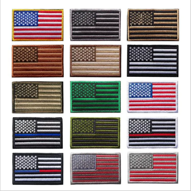 US Flag Tactical Military Patches Gold Border American Flag Iron On ...