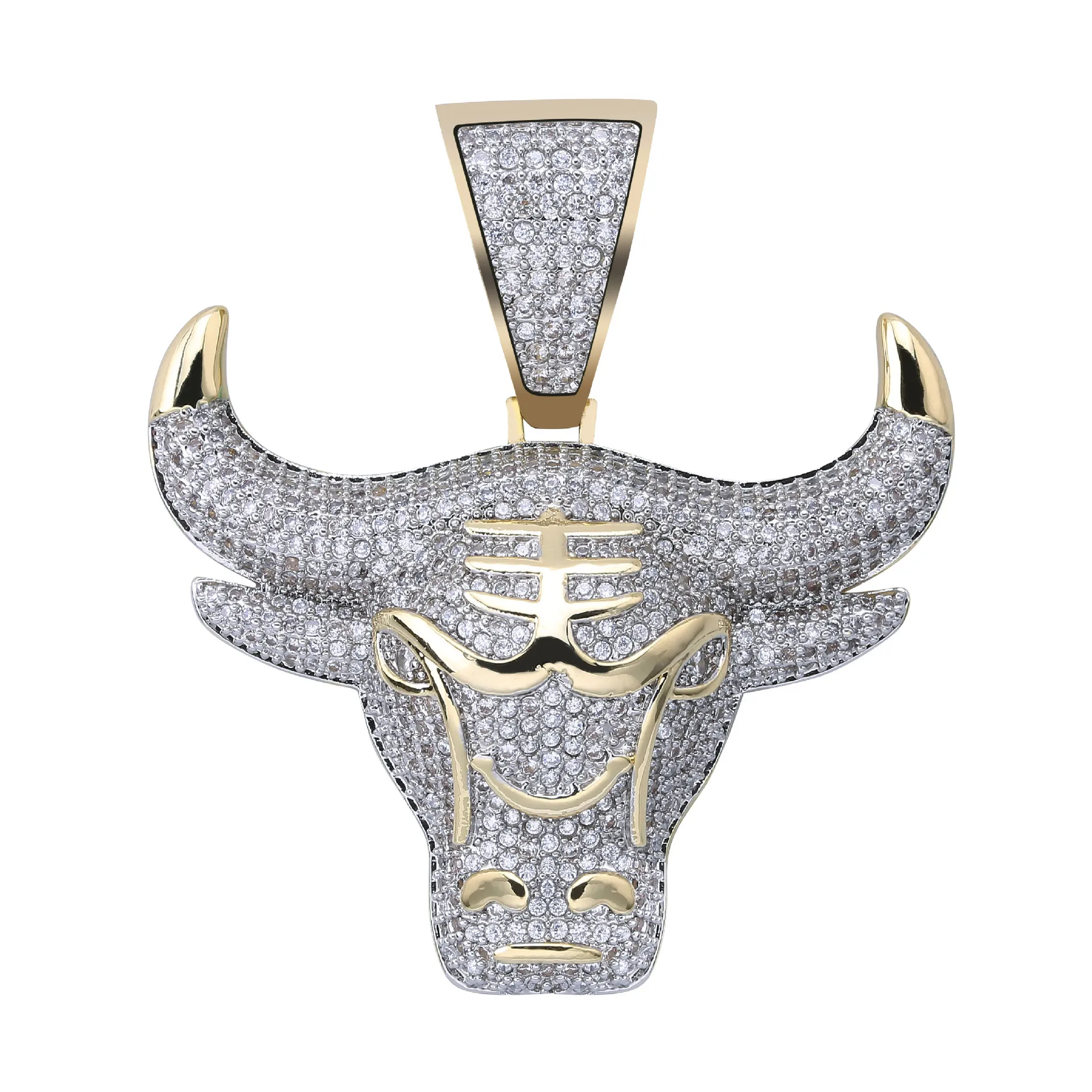 Iced Out CZ King Bull Demon Pendant Necklace Gold Silver Men With Rope ...