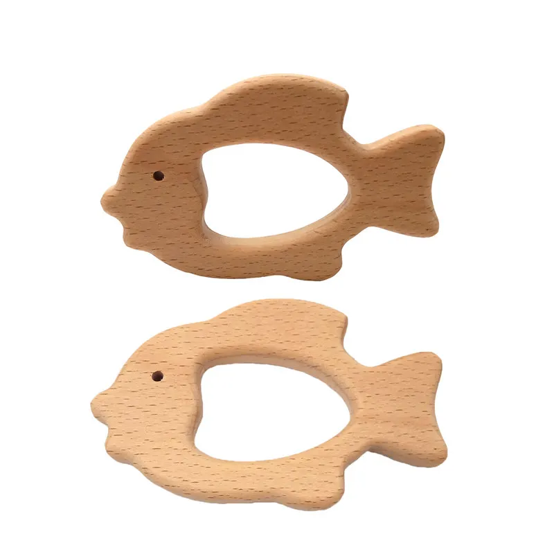 Beech Wooden Fish Shape Teethers Nature Baby Teething Toy Organic Wood ...