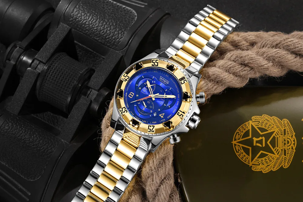 DHgate.com:Temeite Men's Gold Chronograph Watch: Waterproof Sports ...