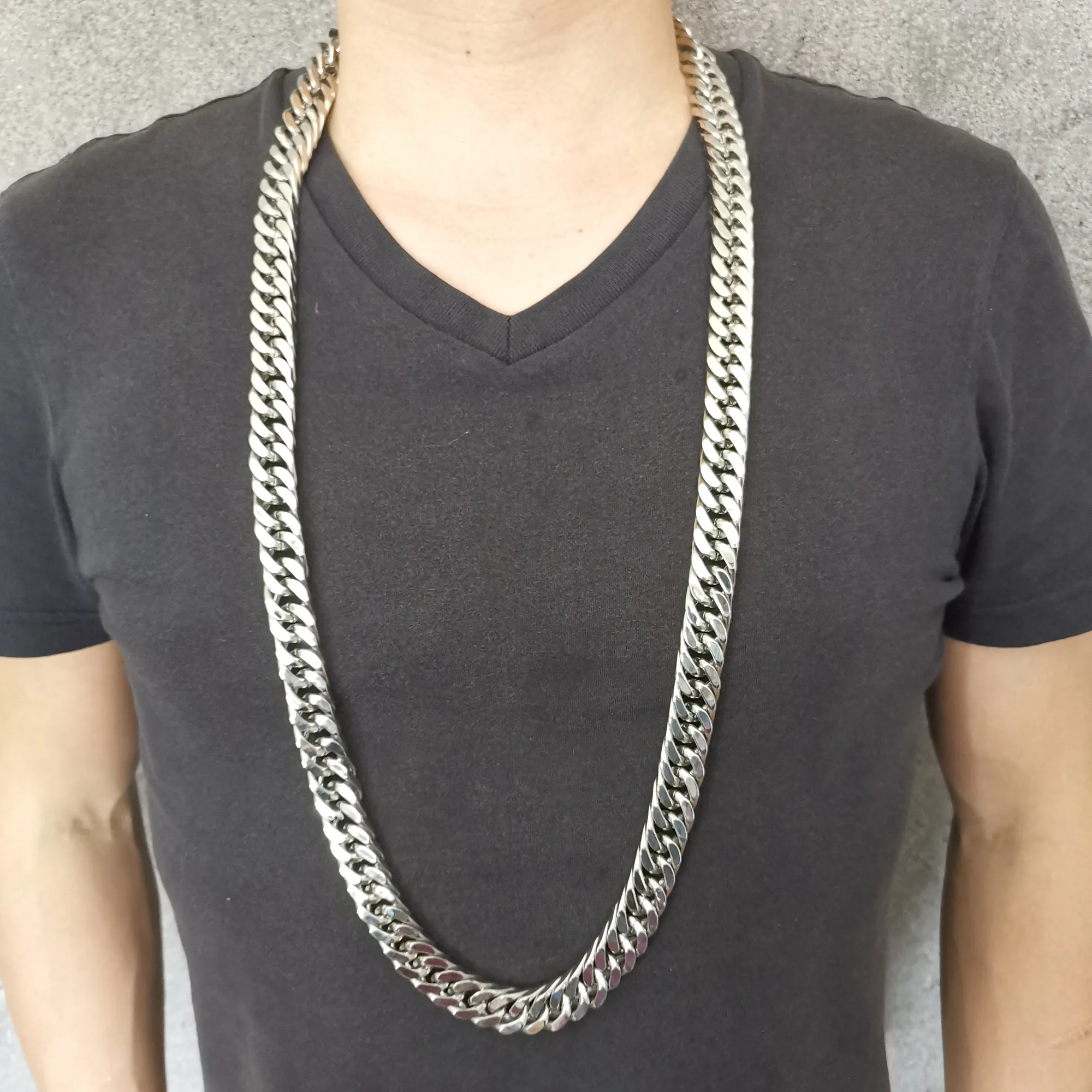 Heavy Huge 32 Inch 15mm Charming Stainless Steel Large Double Cuban ...