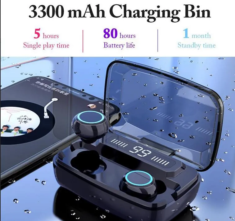 M11 TWS Mini Bluetooth Headphone With LED Digital Display IPX7 ...
