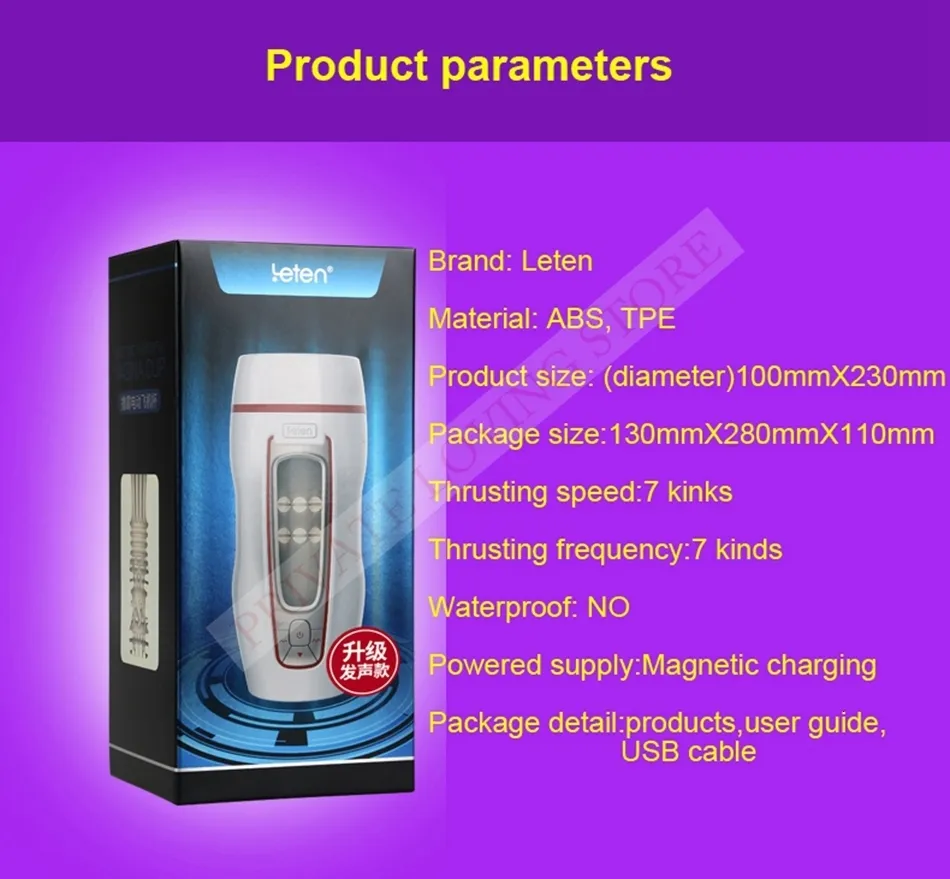 Leten Automático Pistón Eléctrico Masturbador Masculino 4D Simulación Vagina 7 Empuje ...