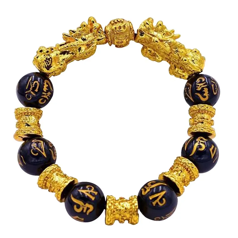 Premium Unisex Wealth Feng Shui Bracelet 14mm Black Obsidian Alloy Feng Shui Design From Handanxuebu 22.69 DHgate.Com