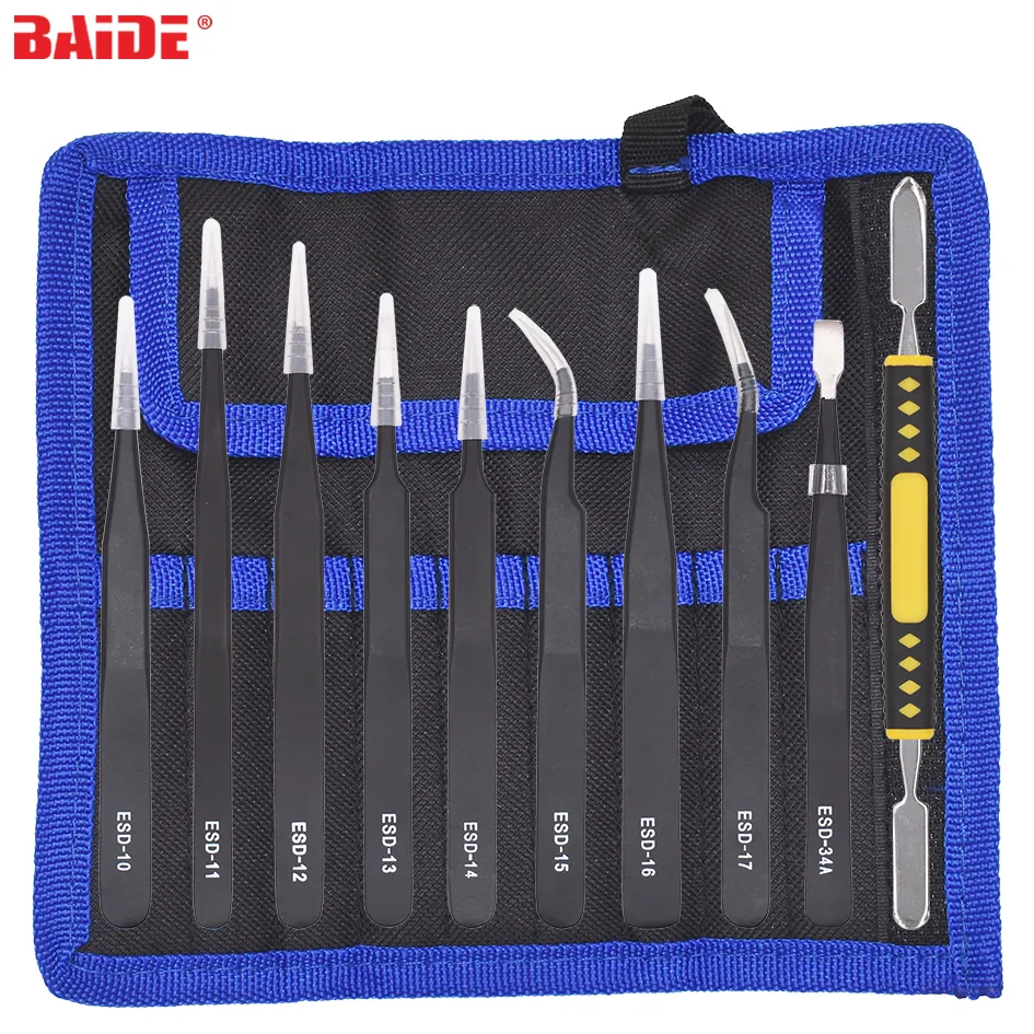 DHgate.com:9-in-1 Black ESD Tweezer Set with Oxford Bag, Antistatic ...
