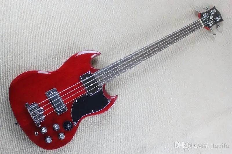 Wine Red 5-String Electric Bass Guitar: Peach Blossom Body, Custom Neck ...