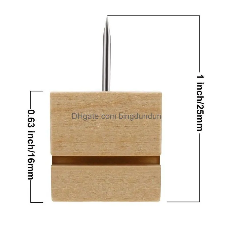30 Pack Wooden Push Pins with Holder - Slotted Thumb Tacks for Photos ...