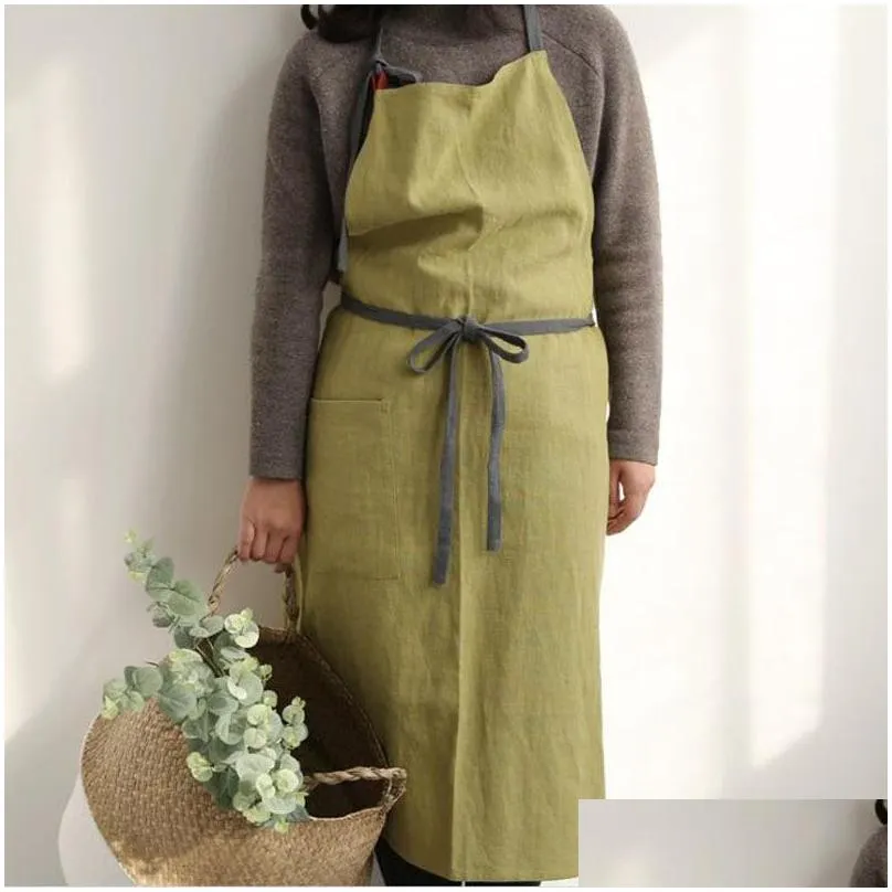DHgate.com:Linen Cotton Apron for Women, Unisex Kitchen Cooking Coffee Shop Apron, High-End ...