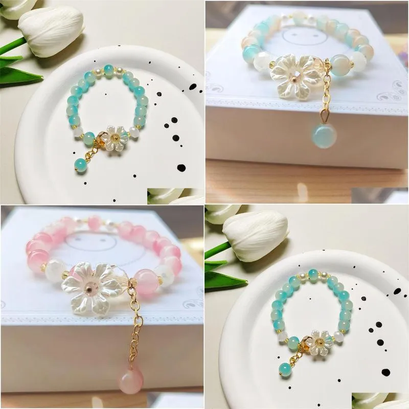 Beaded Crystal Charm Bracelets for Kids Elastic Rope Jewelry Gift