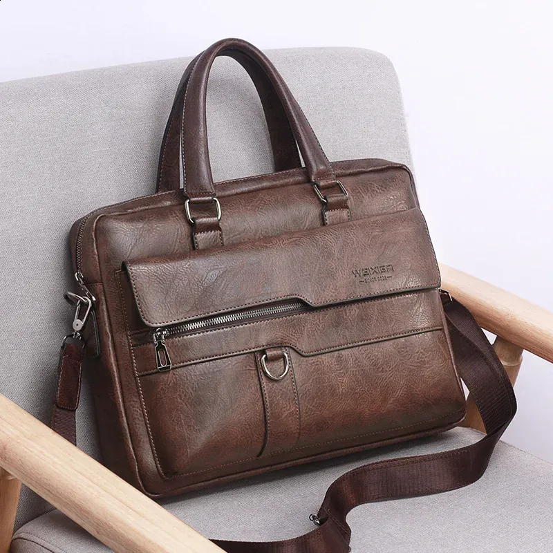 Premium Leather Mens Briefcase Handbag - Stylish Office Shoulder ...