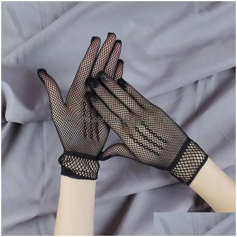 Elegant Black Lace Fishnet Bridal Gloves for Women Perfect for Weddings Parties and Events