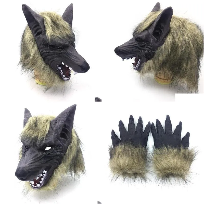 Animal Head Latex Full Face Werewolf Wildcraft Mask And Gloves Set For ...