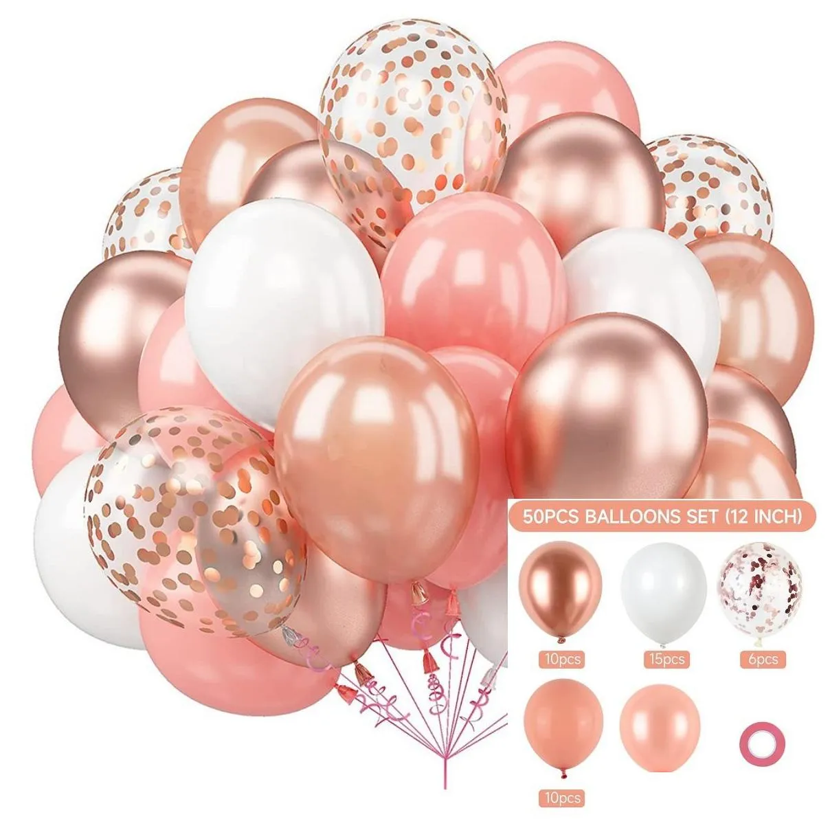 Rainbow Latex Balloons 50 Pack - 12 Inch Metallic Confetti for Wedding ...