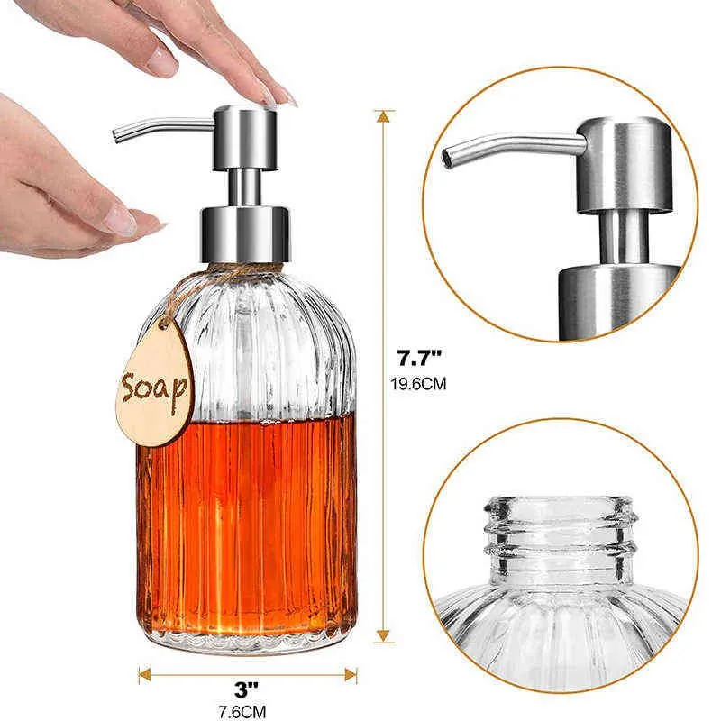 Refillable Glass Liquid Soap Dispensers Dispenser With Rust Proof ...