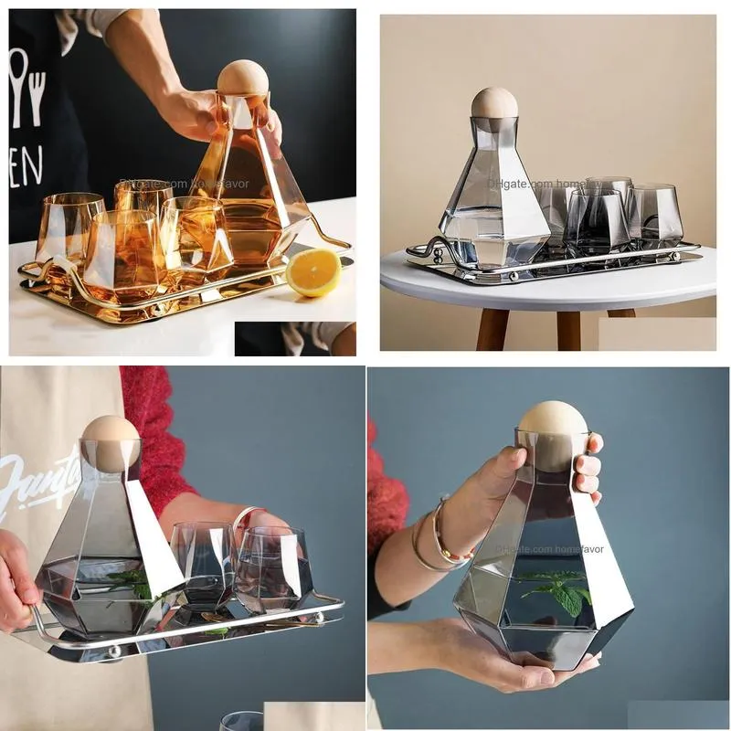 Glass Carafe Tray With Wood Lid Decanter Pitcher 1/Set For Wine ...