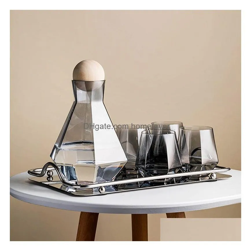 Glass Carafe Tray With Wood Lid Decanter Pitcher 1/Set For Wine ...
