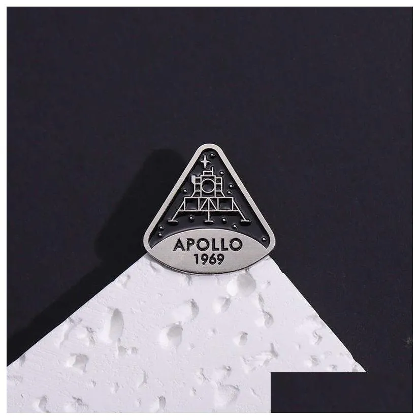 Apollo Moon Landing Commemorative Cosa Nostraa Brooch Black Inverted Triangle Pin1969 Metal ...