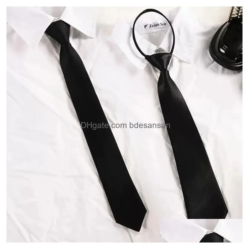 Matte Clip On Skinny Black Necktie For Security Uniforms Simple Black ...