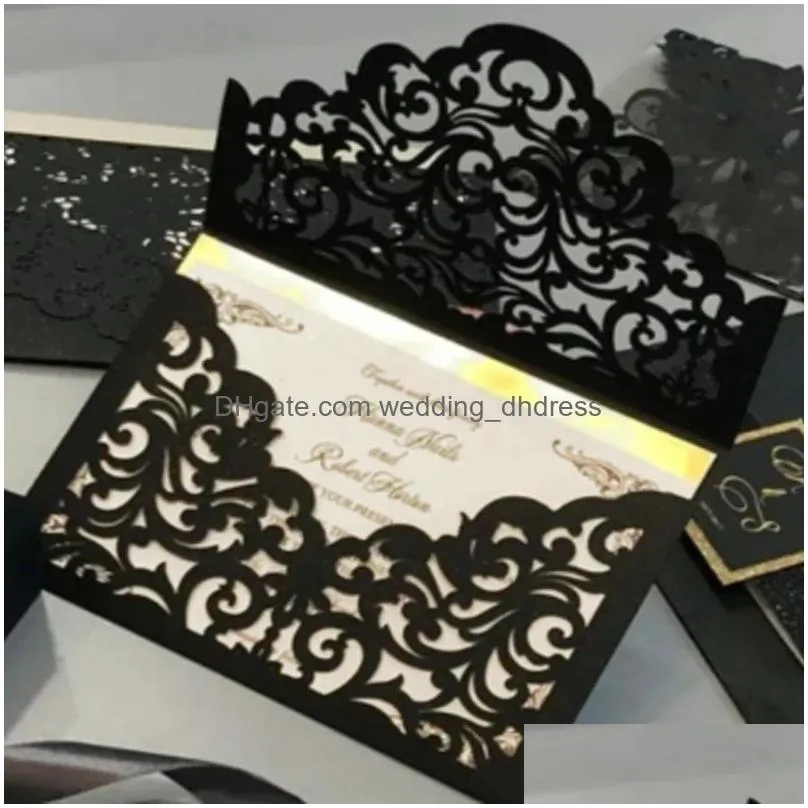 DHgate.com:Shimmering Glitter Paper Wedding Invitations with Envelopes ...