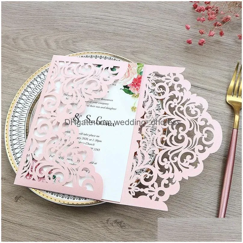 DHgate.com:Shimmering Glitter Paper Wedding Invitations with Envelopes ...