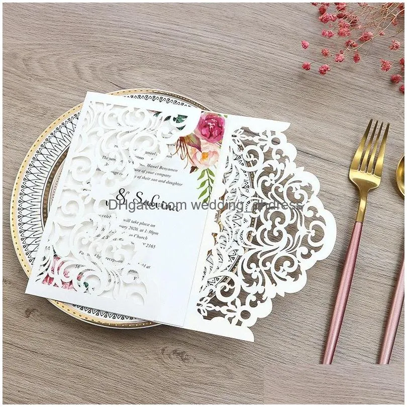 DHgate.com:Shimmering Glitter Paper Wedding Invitations with Envelopes ...