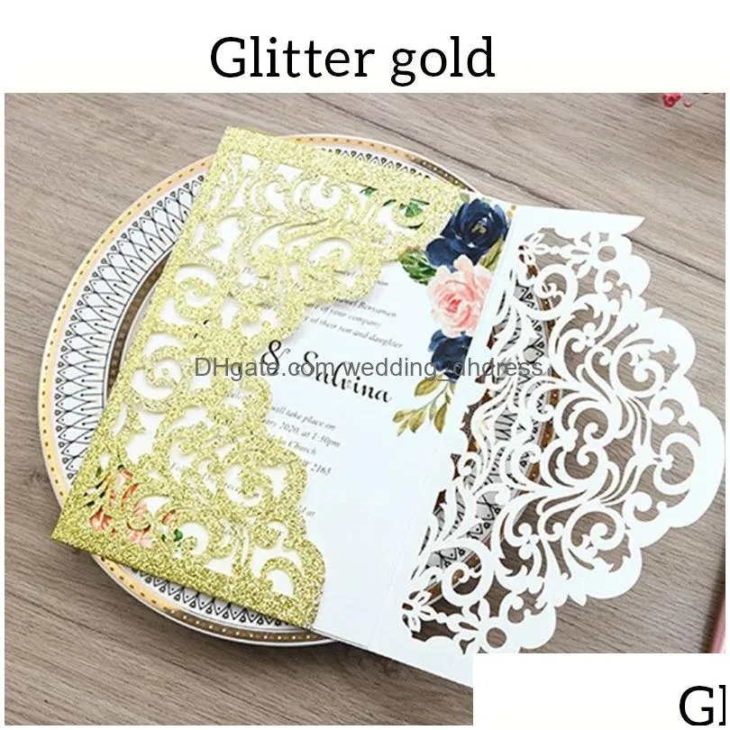 DHgate.com:Shimmering Glitter Paper Wedding Invitations with Envelopes ...