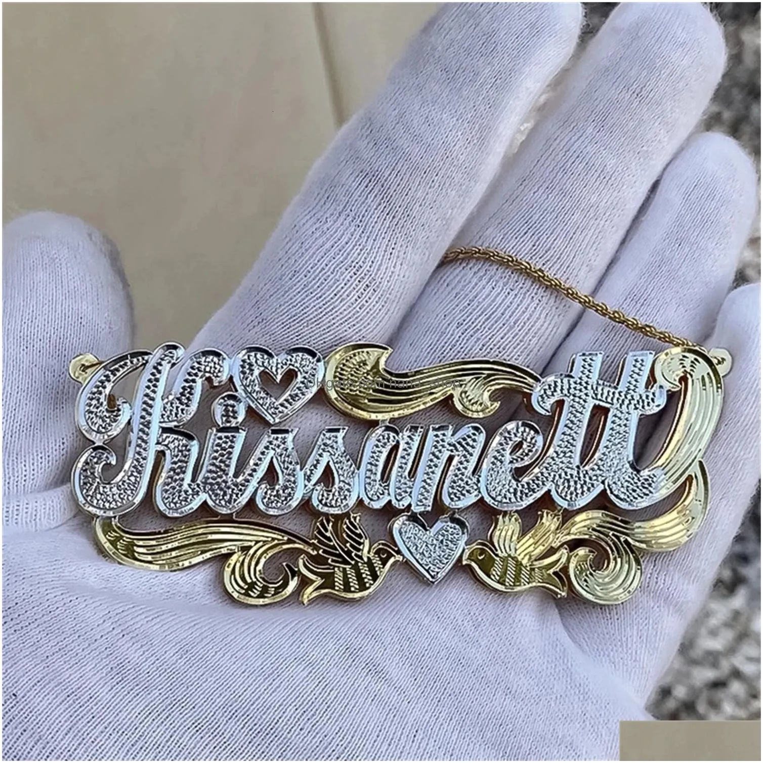 Custom Name Pendant name necklace 18K Gold Two Tone Stainless Steel Double Plate 3D Nameplate Jewelry Gift 240415