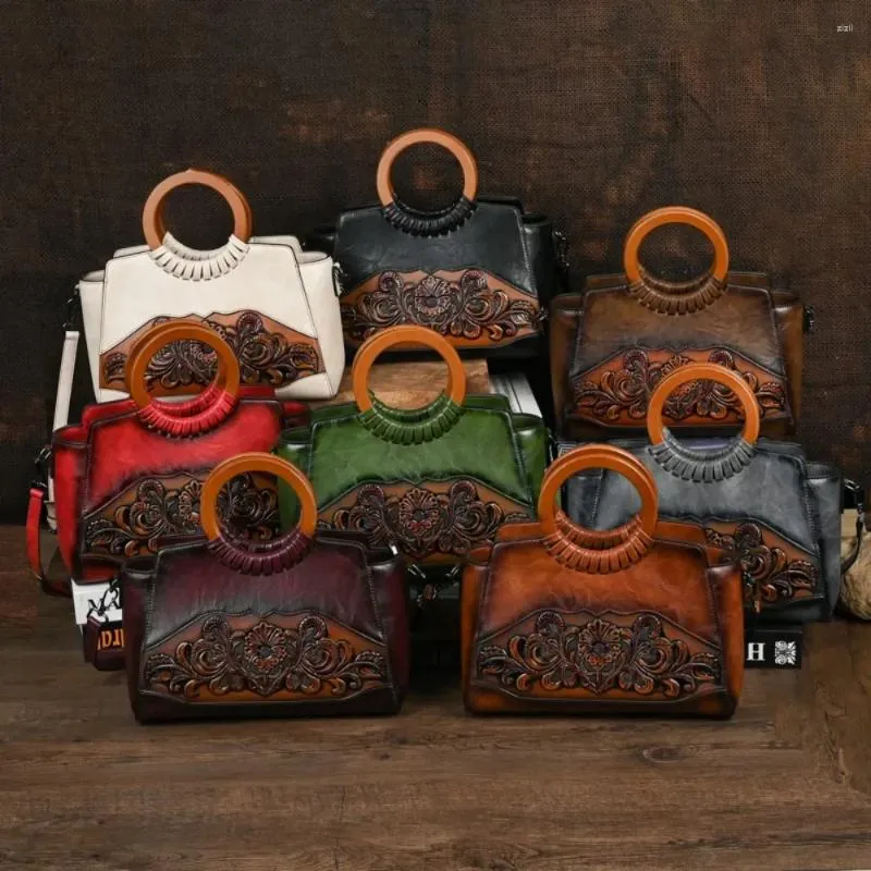 Vintage Style Leather Crossbody Bag - Drawstring Closure, Ethnic Design ...