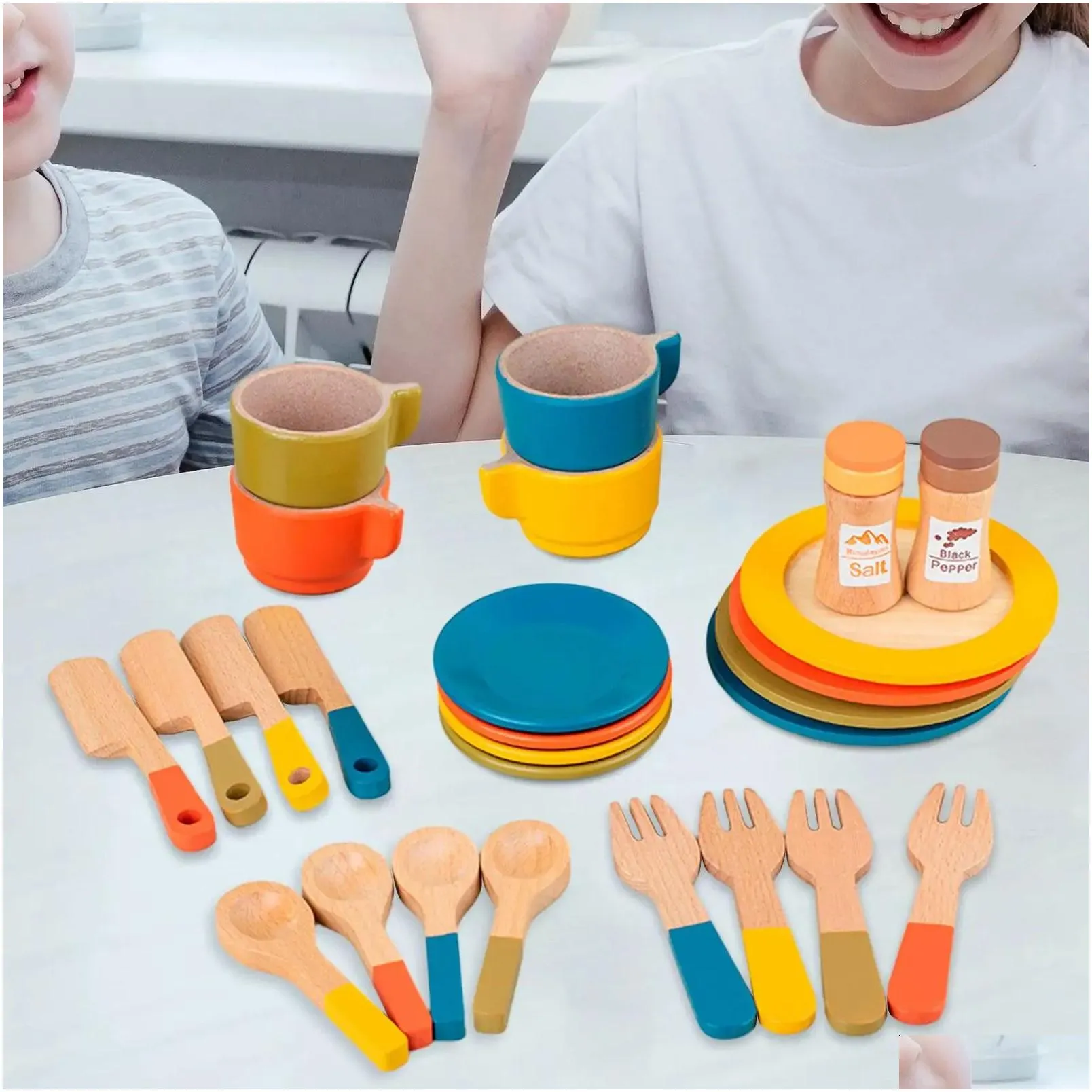 Colorful Plates Wooden Kitchen Play Set: Montessori Kitchen Tools ...