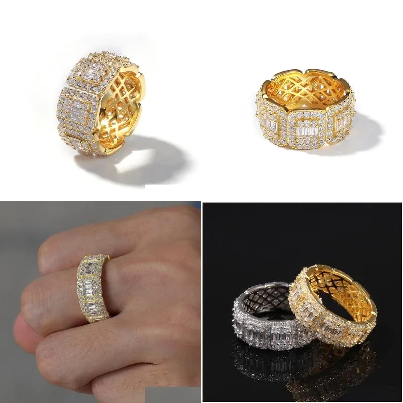 Hip Hop Micro Paved Sqaure Cubic Ziaconia Bling Ice Out Mens Gold ...