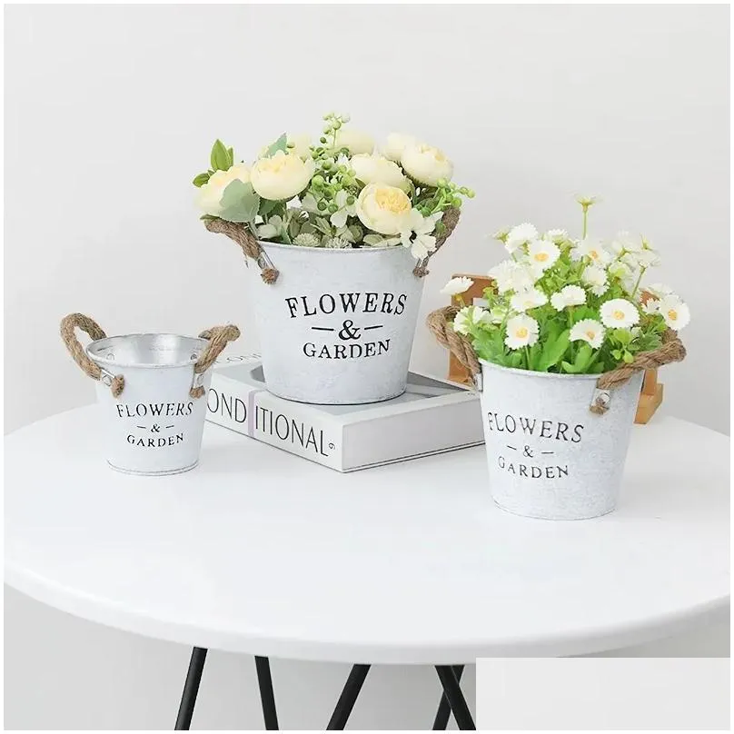 Iron Sheet Flower Revere Ware Pots Bucket Retro Style Balcony Desktop ...